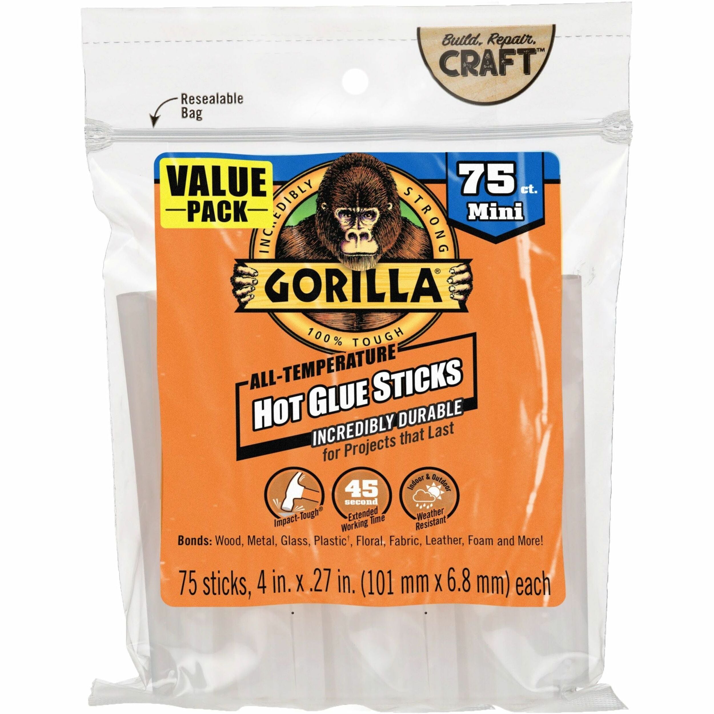 Gorilla Mini Hot Glue Sticks: Clear Adhesive - 75 Pack – JPRO Supplies