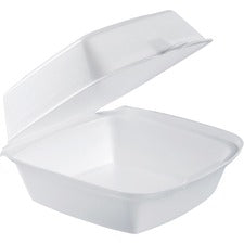 Dart Hinged Lid 6" Foam Container - Disposable - White - Polystyrene B ...